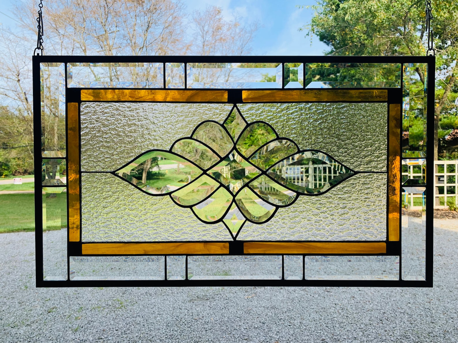 Honeydewglass Large Amber and Black Stained Glass Window Panel, 16.75 ...