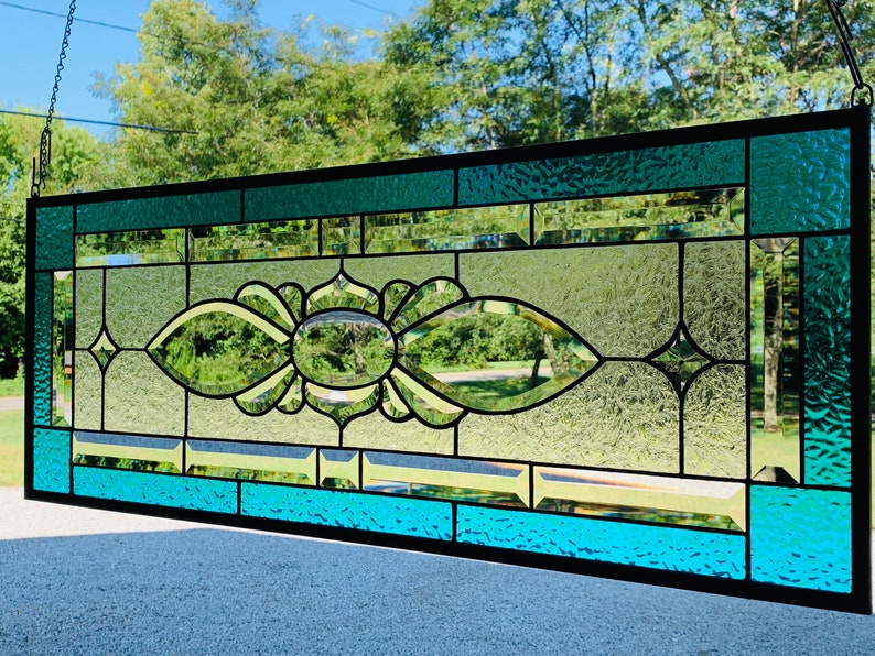 Honeydewglass Sea Blue Bevel Cluster Stained Glass Panel With Bevels ...