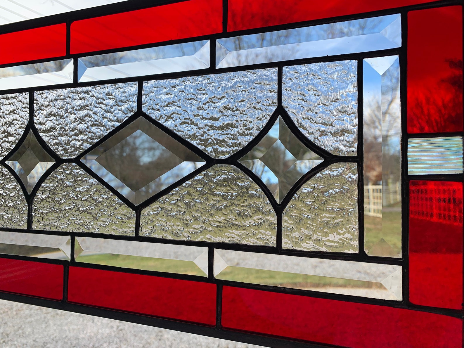 Honeydewglass Diamond Stained Glass Panel With Ruby Red - Etsy