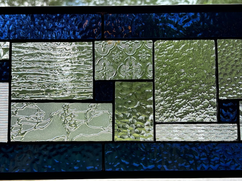 Honeydewglass Dark Navy Geometric Stained Glass Panel - Etsy