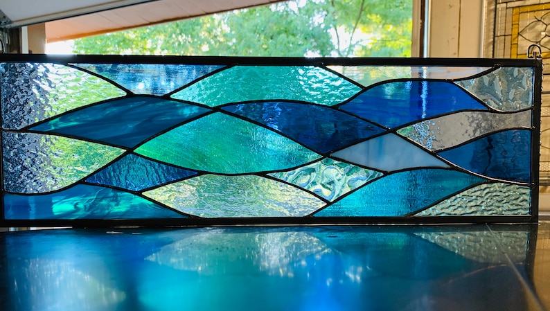 Stained Glass Ocean Waves 7 5 X 24 5 Beach Etsy
