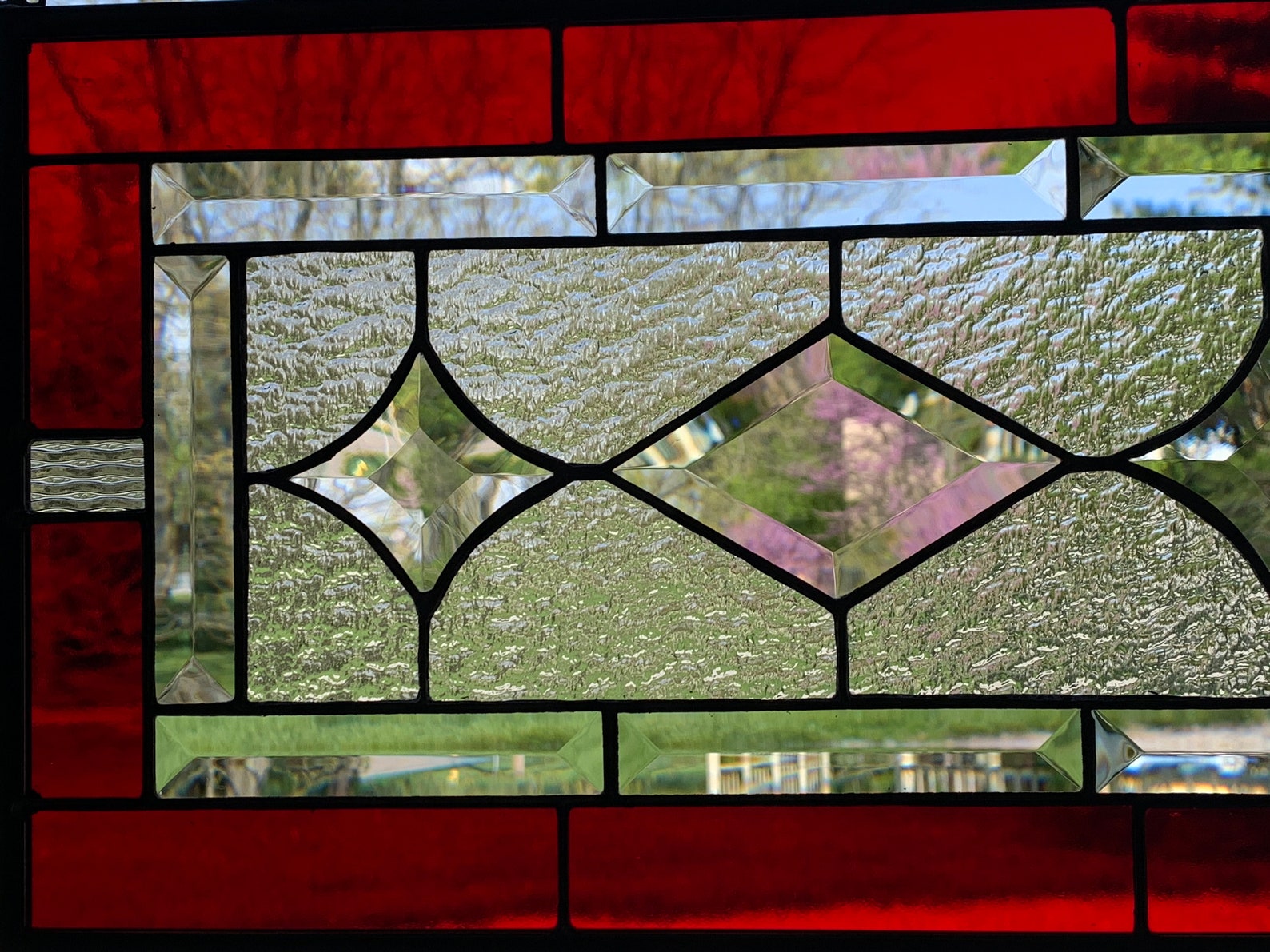 Honeydewglass Diamond Stained Glass Panel With Ruby Red - Etsy