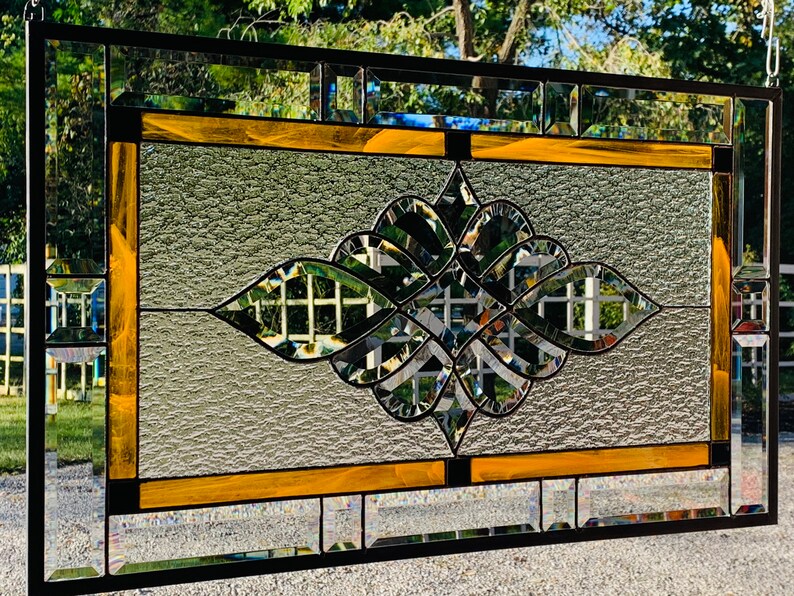 Honeydewglass Large Amber and Black Stained Glass Window - Etsy
