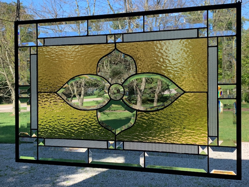 Honeydewglass Large Gold Stained Glass Window 18.25 X - Etsy