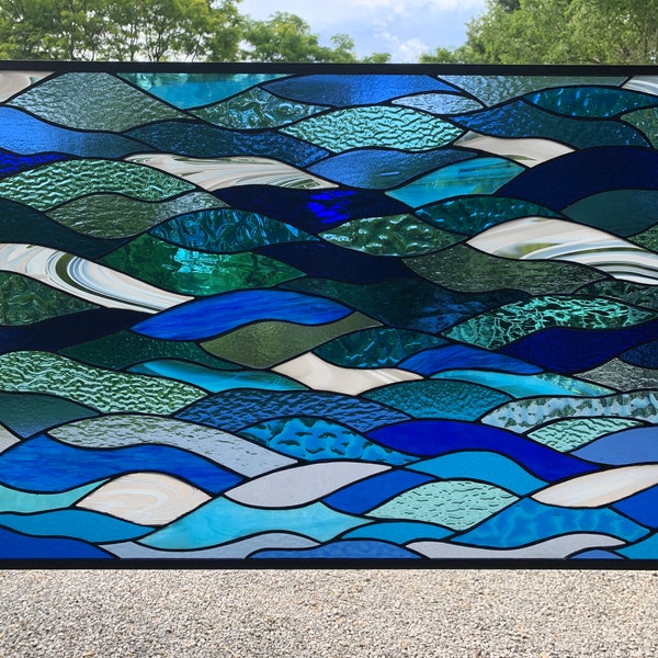 Large Horizontal Beach Stained Glass Panels - Etsy