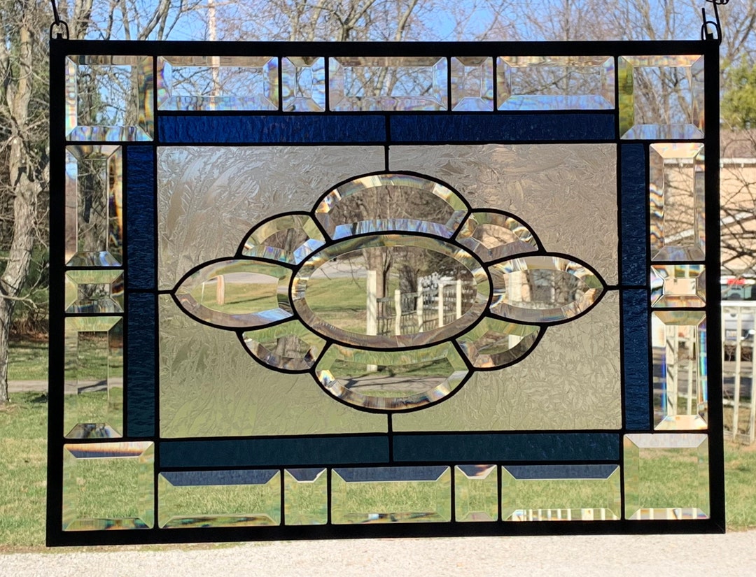 Honeydewglass Large Navy Blue and Clear Stained Glass Window With ...