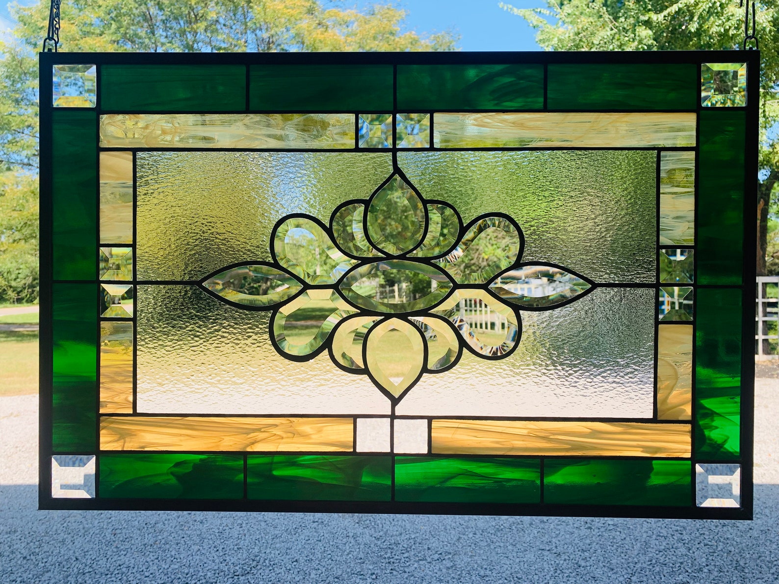 Honeydewglass Green and Gold Stained Glass Window Panel With - Etsy