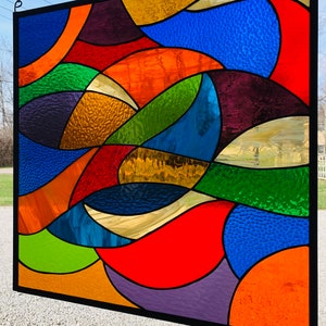 Honeydewglass Colorful Swirl Stained Glass Window 24.75 - Etsy