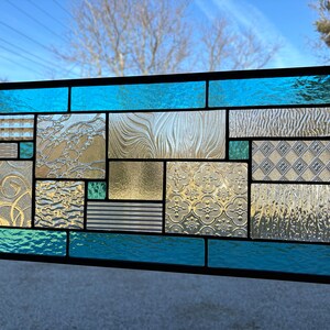 Turquoise Blue Geometric Stained Glass Panel, 9.5" X 21.5", - Etsy