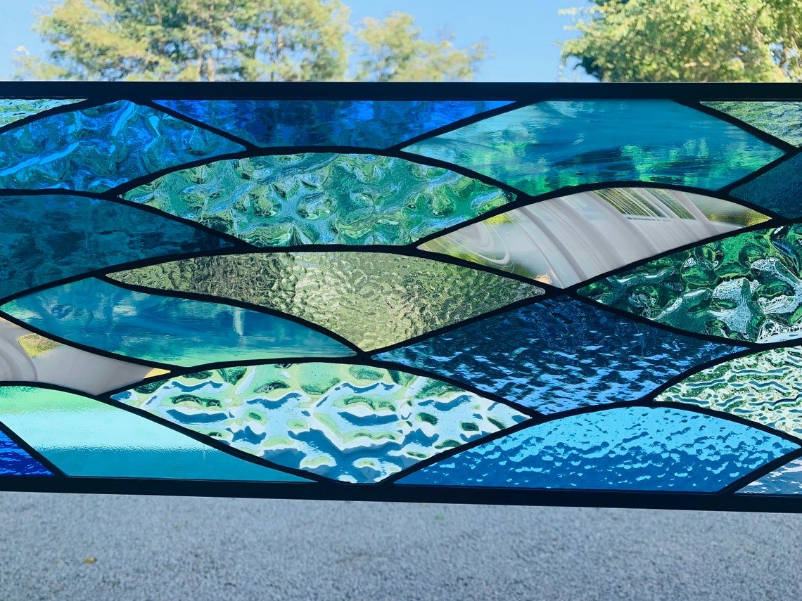 Honeydewglass Medium Stained Glass Ocean Waves 9.5 X - Etsy