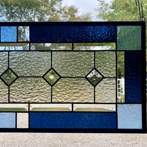 Navy and Light Blue Beveled Glass Panel | 12.75" X 31.75" | English ...