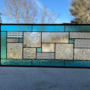 Turquoise Blue Geometric Stained Glass Panel, 9.5" X 21.5", - Etsy