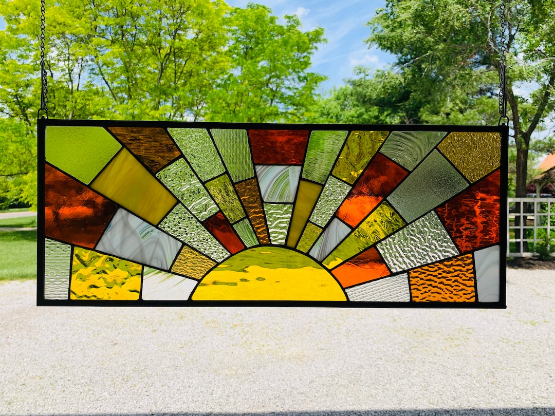 Stained Glass Sunset Panel – Amber, Orange, and Yellow With Clear ...