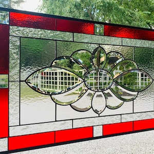 Honeydewglass Ruby Red Bevel Cluster Stained Glass Panel With Bevels ...