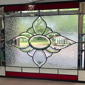 Honeydewglass Ruby Red Stained Glass Window Panel With Bevel Cluster ...
