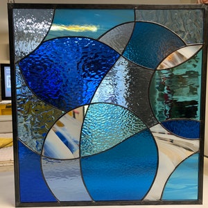 Honeydewglass Blue and Turquoise Swirl Stained Glass Window, 19.5" W X ...