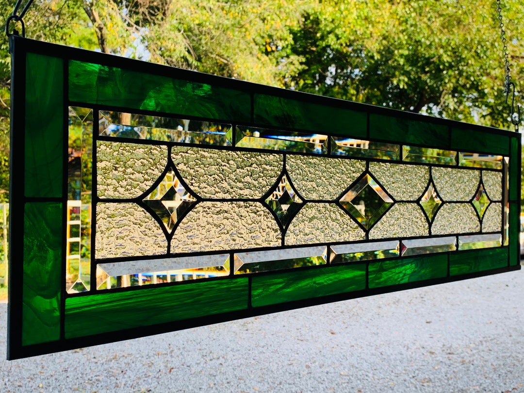 Emerald Green Beveled Stained Glass Window Panel | Tiffany Copper Foil ...