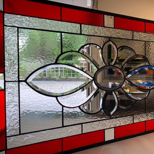 Honeydewglass Ruby Red Bevel Cluster Stained Glass Panel With Bevels ...