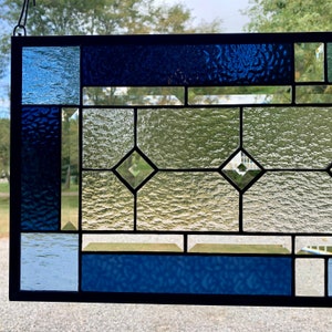 Navy and Light Blue Beveled Glass Panel | 12.75" X 31.75" | English ...