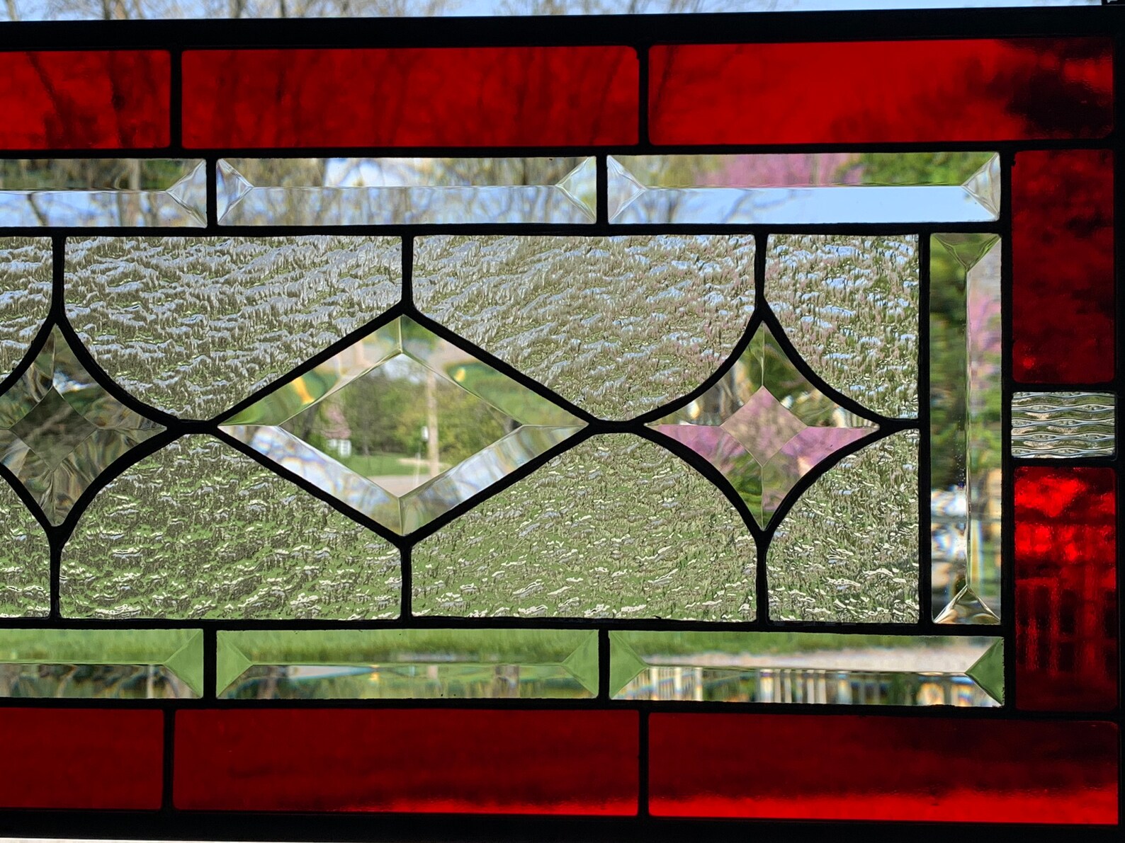 Honeydewglass Diamond Stained Glass Panel With Ruby Red - Etsy