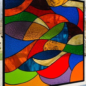 Honeydewglass Colorful Swirl Stained Glass Window 24.75 - Etsy