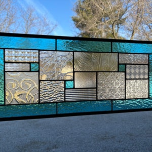 Turquoise Blue Geometric Stained Glass Panel, 9.5" X 21.5", - Etsy