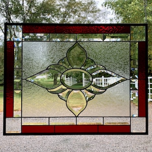 Honeydewglass Ruby Red Stained Glass Window Panel With Bevel Cluster ...