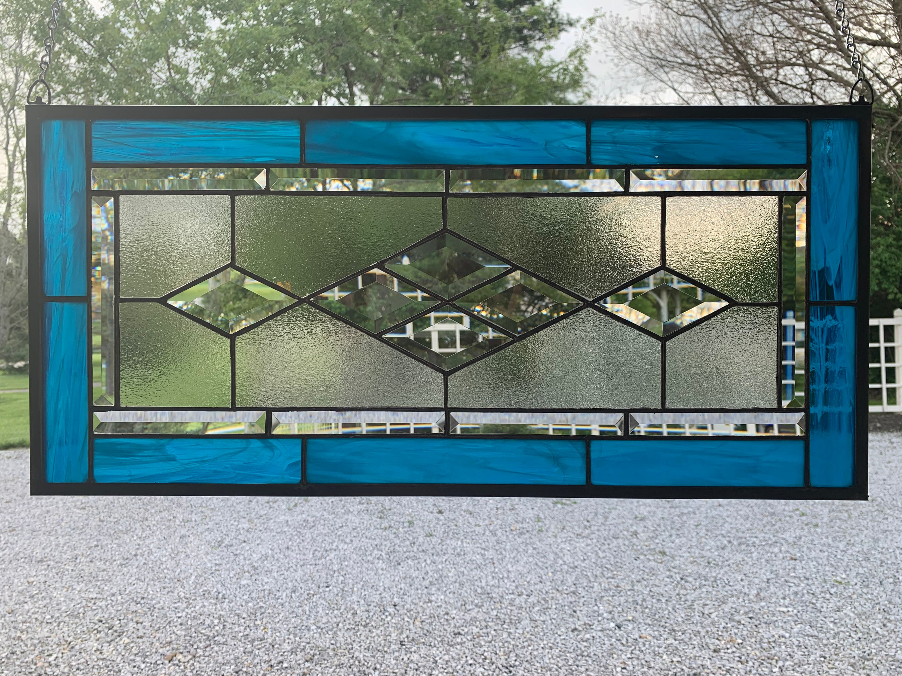 HoneyDewGlass Dark Turquoise Diamond Stained Glass Panel, 11.5 X 23.5 ...