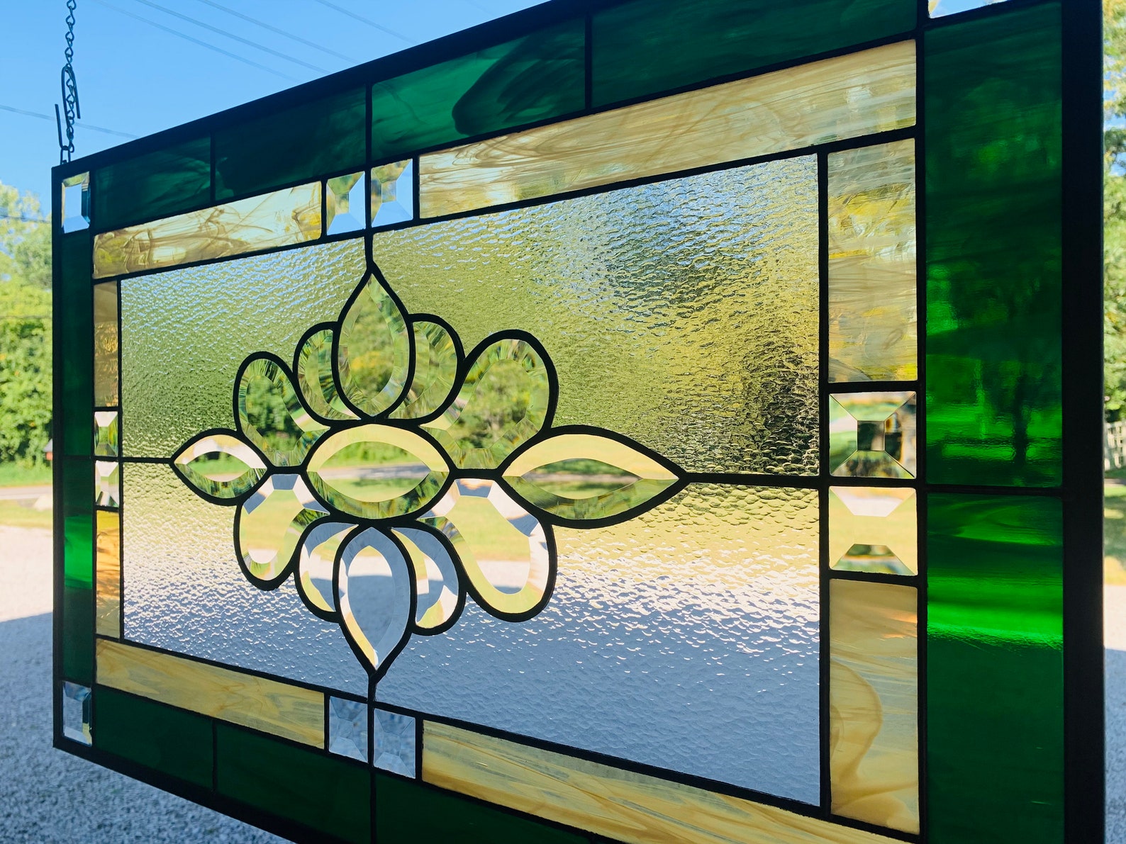 Honeydewglass Green and Gold Stained Glass Window Panel With - Etsy