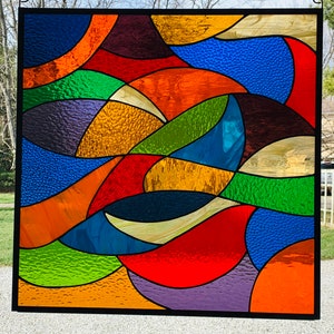 Honeydewglass Colorful Swirl Stained Glass Window 24.75 - Etsy