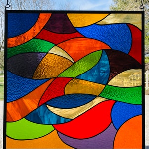 Honeydewglass Colorful Swirl Stained Glass Window 24.75 - Etsy
