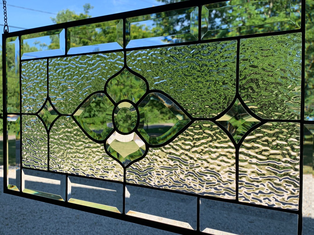 Clear Ripple Glass Stained Glass Panel With Bevel Flower – 12.5" X 24.5 ...