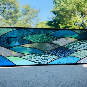 Honeydewglass Vertical Stained Glass Ocean Waves, 9.5" X 27.5" - Etsy