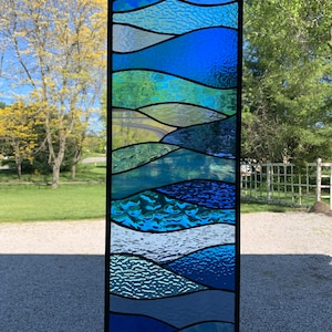 Honeydewglass Vertical Stained Glass Ocean Waves, 9.5" X 27.5" - Etsy