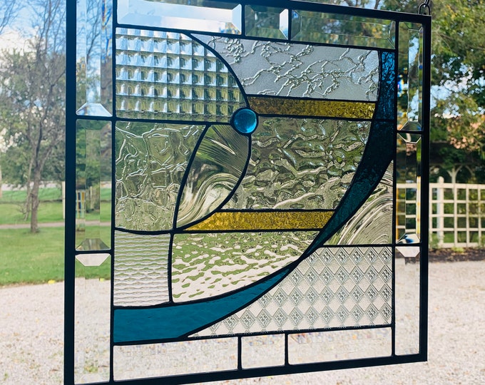 Smokey Blue and Amber Ribbon Stained Glass Panel 15.5 X - Etsy