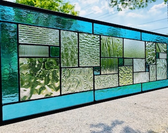 Stained Glass Panel With Deep Aqua Border - Etsy