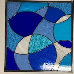 Honeydewglass Blue and Turquoise Swirl Stained Glass Window, 19.5" W X ...