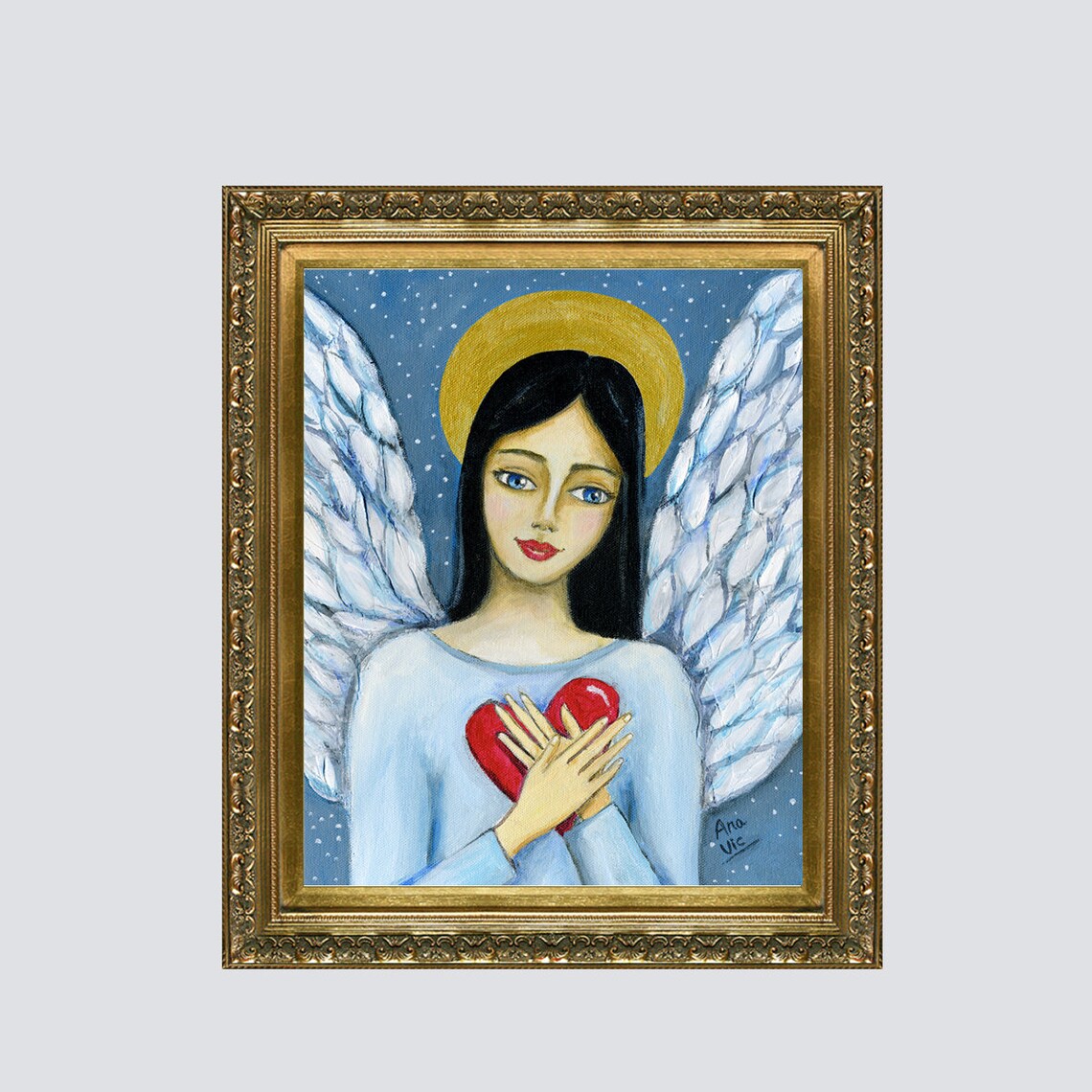 Angel Holding a Heart Print Art on Paper Free Shipping - Etsy