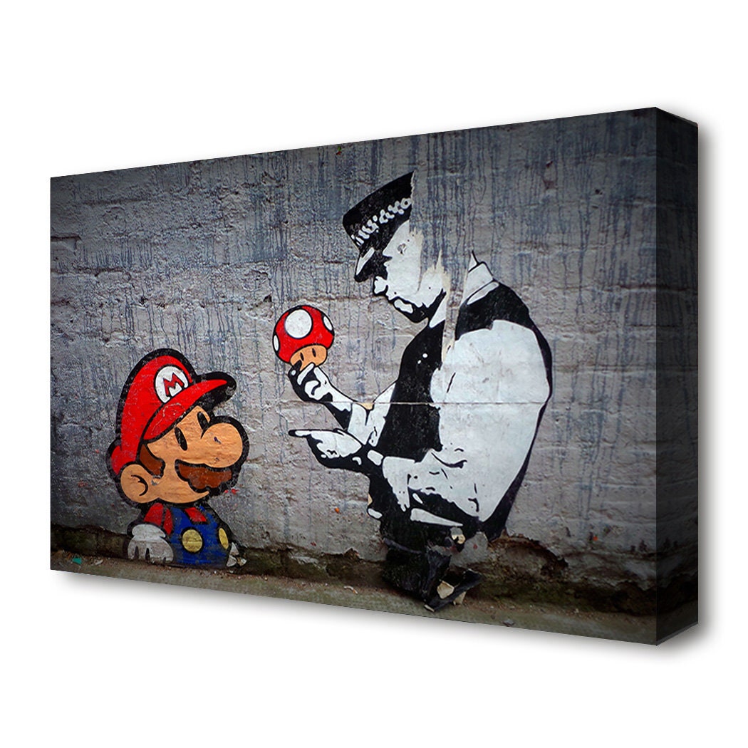 Mario & Cop Banksy Policeman Mushroom Modern Canvas Print - Etsy UK