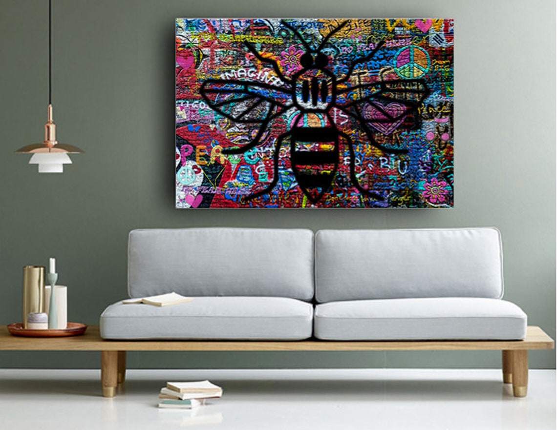 Manchester Bee Graffiti Street Art Print Canvas Wall Picture One Love I ...