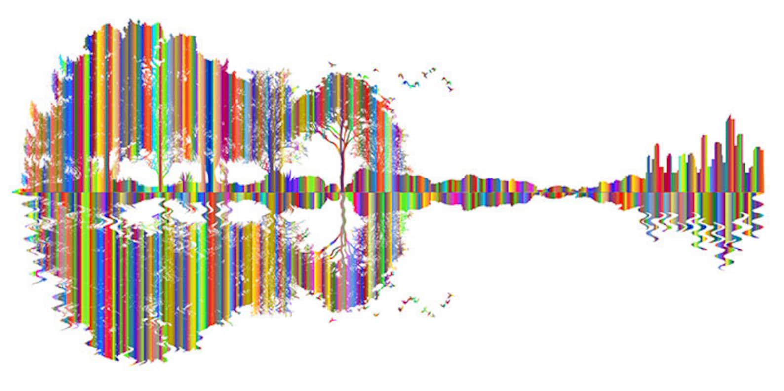 Acoustic Guitar Abstract Landscape Trees Rainbow White Canvas - Etsy UK