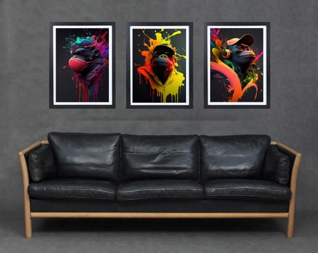 Three Wise SWAG Monkeys Triple Set of 3 A4 A3 A2 Framed Prints Art Cool ...