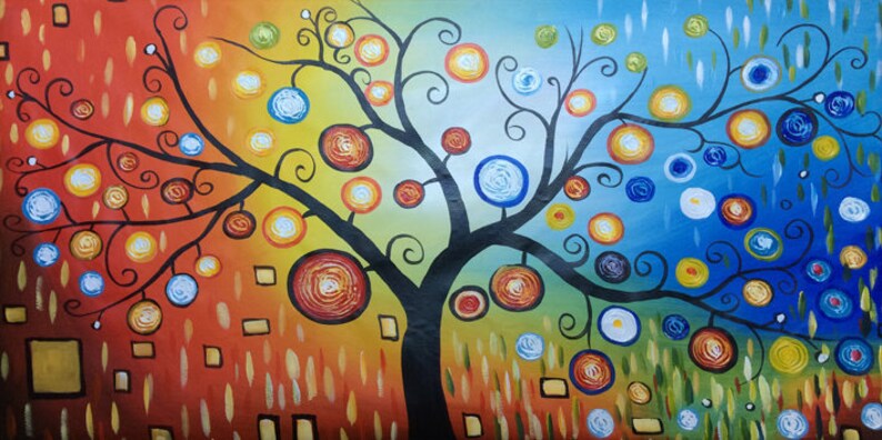 Bright Colourful tree of Life Wall Art Original - Etsy