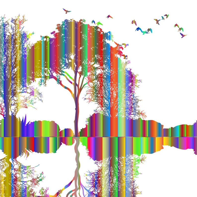 Acoustic Guitar Abstract Landscape Trees Rainbow White Canvas - Etsy UK