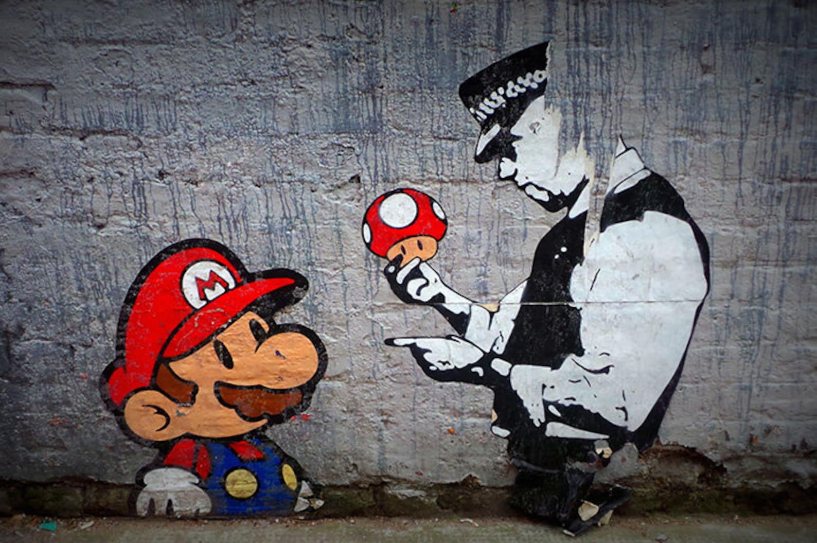 Mario &Cop Banksy Policeman Mushroom Modern Canvas Print - Etsy España