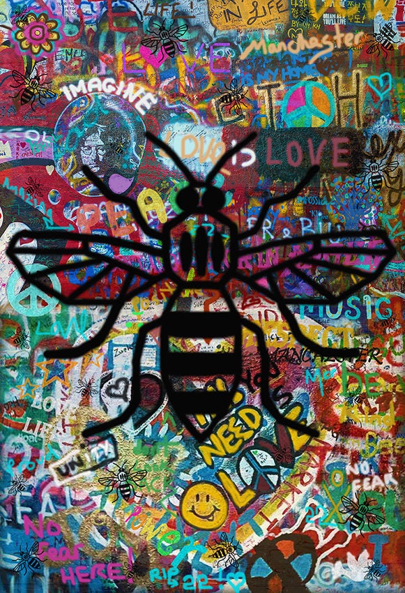 Manchester Bee Graffiti Style Remember 22 Bees Bright Small | Etsy