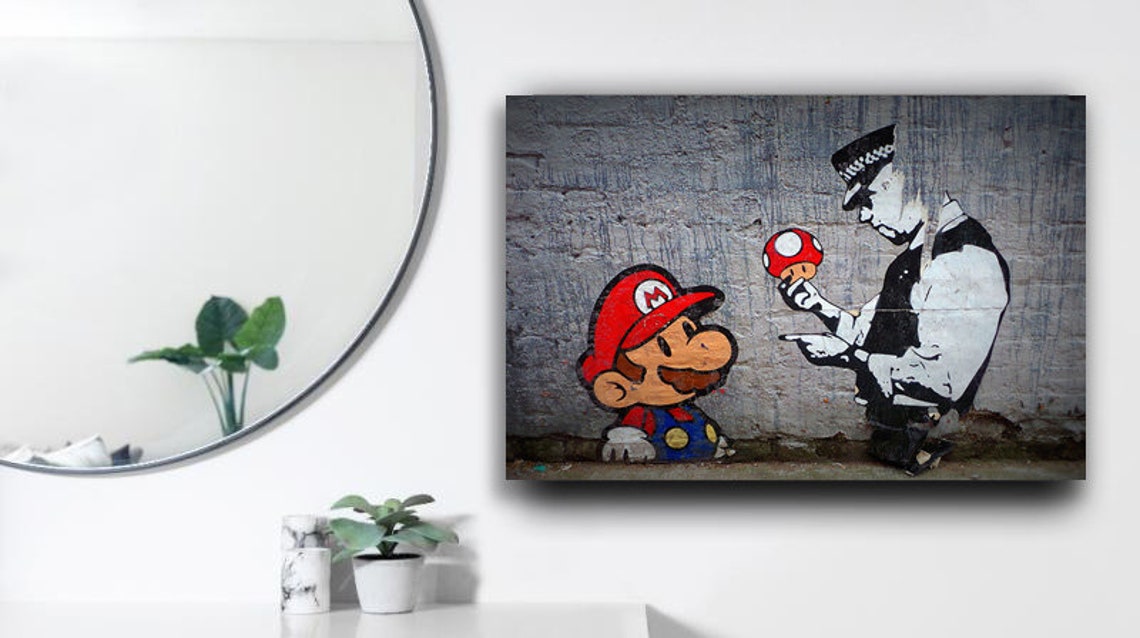 Mario & Cop Banksy Policeman Mushroom Modern Canvas Print | Etsy
