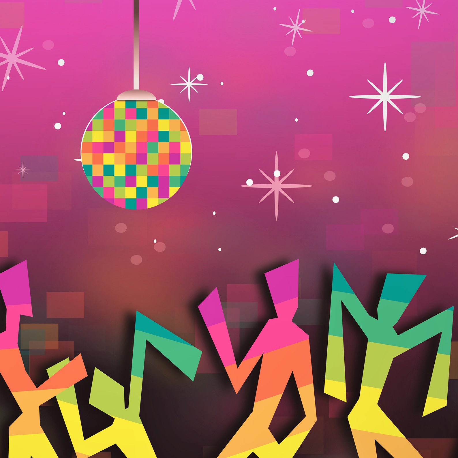 Bright Colourful Retro 70's Disco Dancing Ball People | Etsy