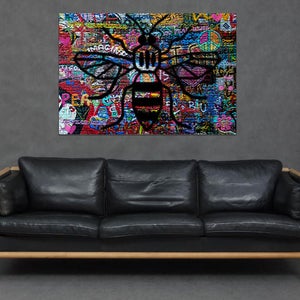Manchester Bee Graffiti Street Art Print Canvas Wall Picture One Love I ...