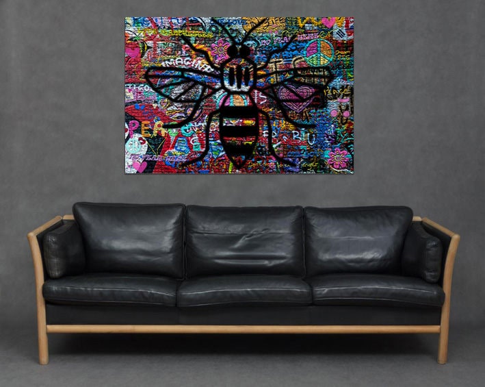 Manchester Bee Graffiti Street Art Print Canvas Wall Picture | Etsy
